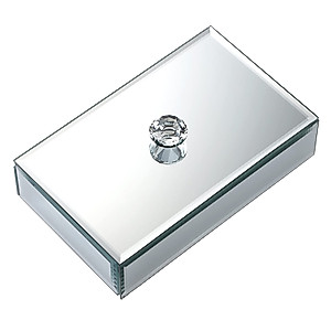 Hipiwe Jewelry Box with Glass Mirror Surface Crystal Handle, Trinket Storage Box Rings Holder Earrings Necklace Bracelet Organizer,Treasure Chest Case Keepsake Box Gift for Women Girls (Small, Silver)