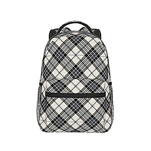 KIDZOY Black Blue Argyle Tartan Plaid Teens Laptop Backpack Cartoon Unisex Student School Bookbag Casual College Daypack For Boys Girls Travel Hiking Camping