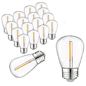 SDUCSL S14 Outdoor String Light Bulbs,1W Replacement 11W Incandescent Bulb, 2200K Warm White, 1 Watt Shatterproof Plastic Vintage Edison LED Light Bulbs, Waterproof, E26 Screw Base(16 Pack)