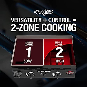 Char-Griller 8128 Flat Iron 2 Burner Outdoor Griddle Lid Gas Grill, Black