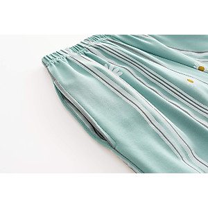 Vopmocld Big Girls' 2-Piece Cotton Pajamas Cute Cat Panda Sleepwear Short Sleeve Long Pants Nighty Sets, Floral-Green, 12