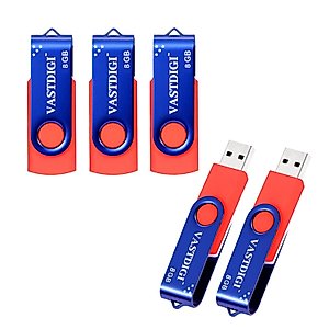 VASTDIGI 8GB USB Flash Drives 5 Pack USB 2.0 Flash Drive Swivel Memory Stick Thumb Drives with LED Light for Data Storage and Backup