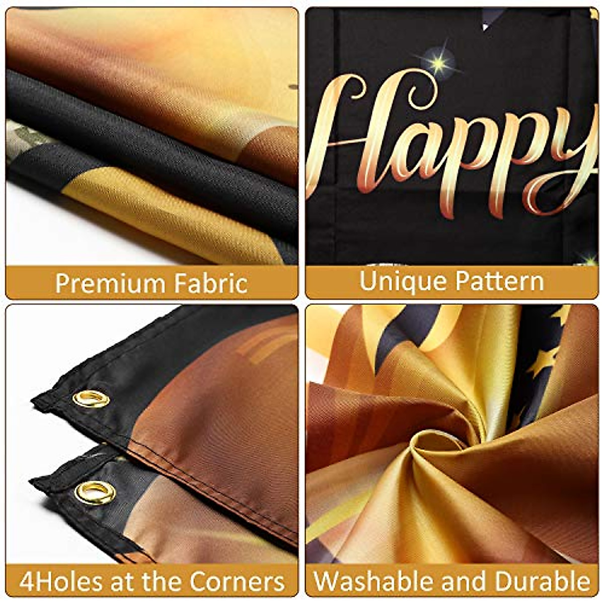 WATINC Happy 18th Birthday Backdrop Banner Cheers to 18 Years Background Banners 78” x 45” XtraLarge Backdrops Balloons Black Gold Party Decorations Supplies for Indoor Outdoor Photo Booth Props