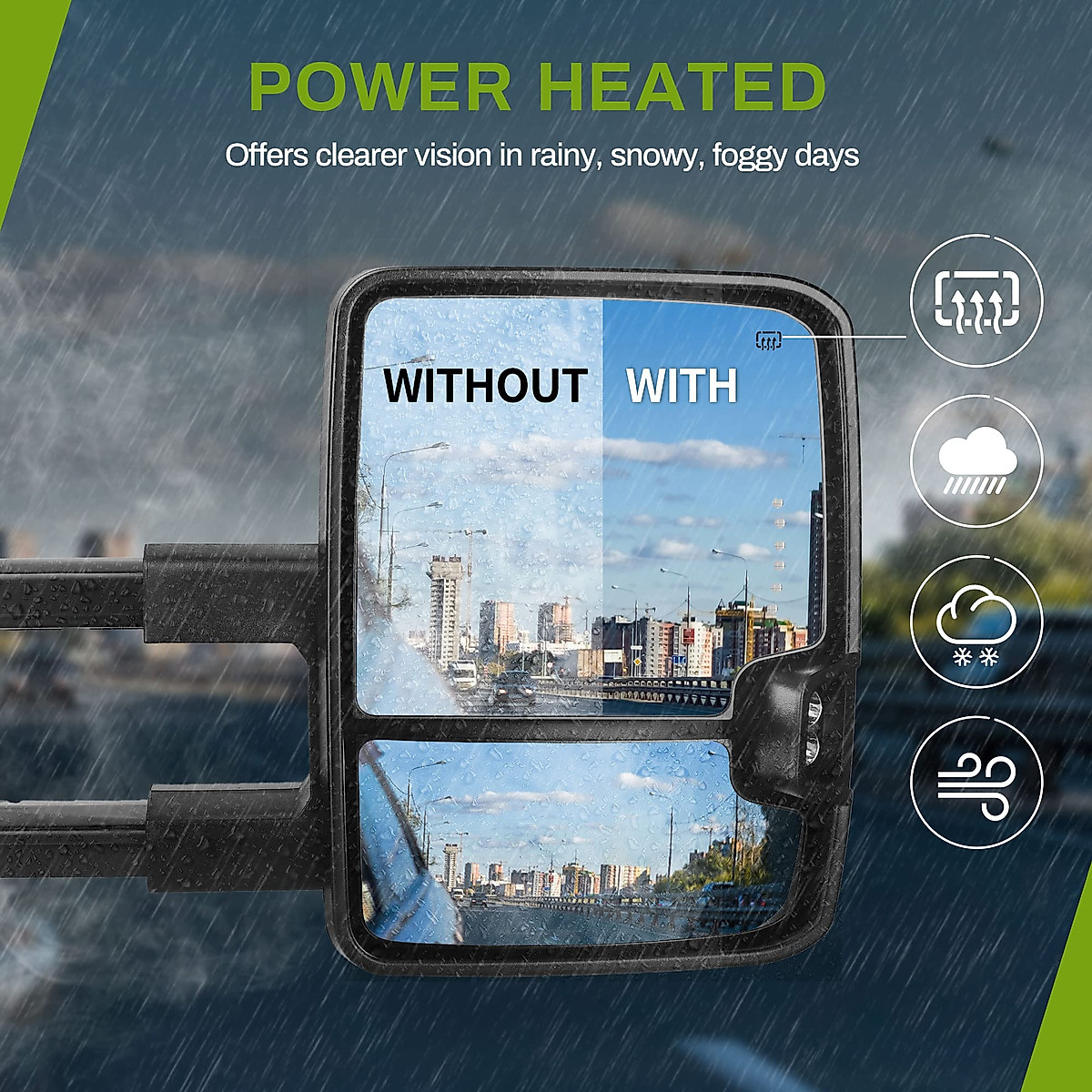 AUTOSAVER88 Towing Mirrors Compatible with Chevy GMC 2007-2013 Silverado Sierra (07 for New Body ONLY) with Turn Signal Spot Indicator Power Heated Exterior Automotive Outside Assembly Set Chrome