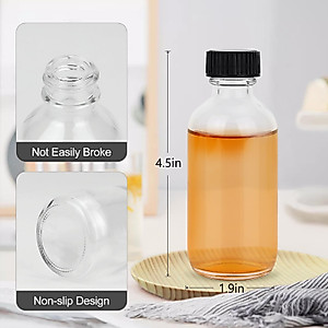 Rionisor 4OZ Small Glass Bottles with Lids and Funnels, 120ml Boston Round Glass Bottles, Leak Proof Mini Travel Bottles, Perfect for Diy Essential Oils, Hot Sauce and Juices, 6 Pack Clear