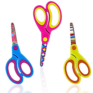 3pcs Blunt End Tip Scissors, Small Safety Children Scissors Colourful Craft Art Child Scissors Mini Toddler Scissors Kid Friendly Student Paper Edge Scissors Home School DIY Cutting Paper Supplies
