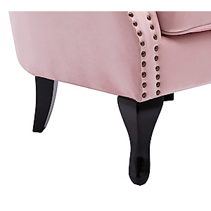 Janoray Mid Century Modern Accent Chair Upholstered Armchair Comfy Velvet Fabric Single Sofa with Tufted Wingback for Small Spaces Bedroom Living Room, Pink