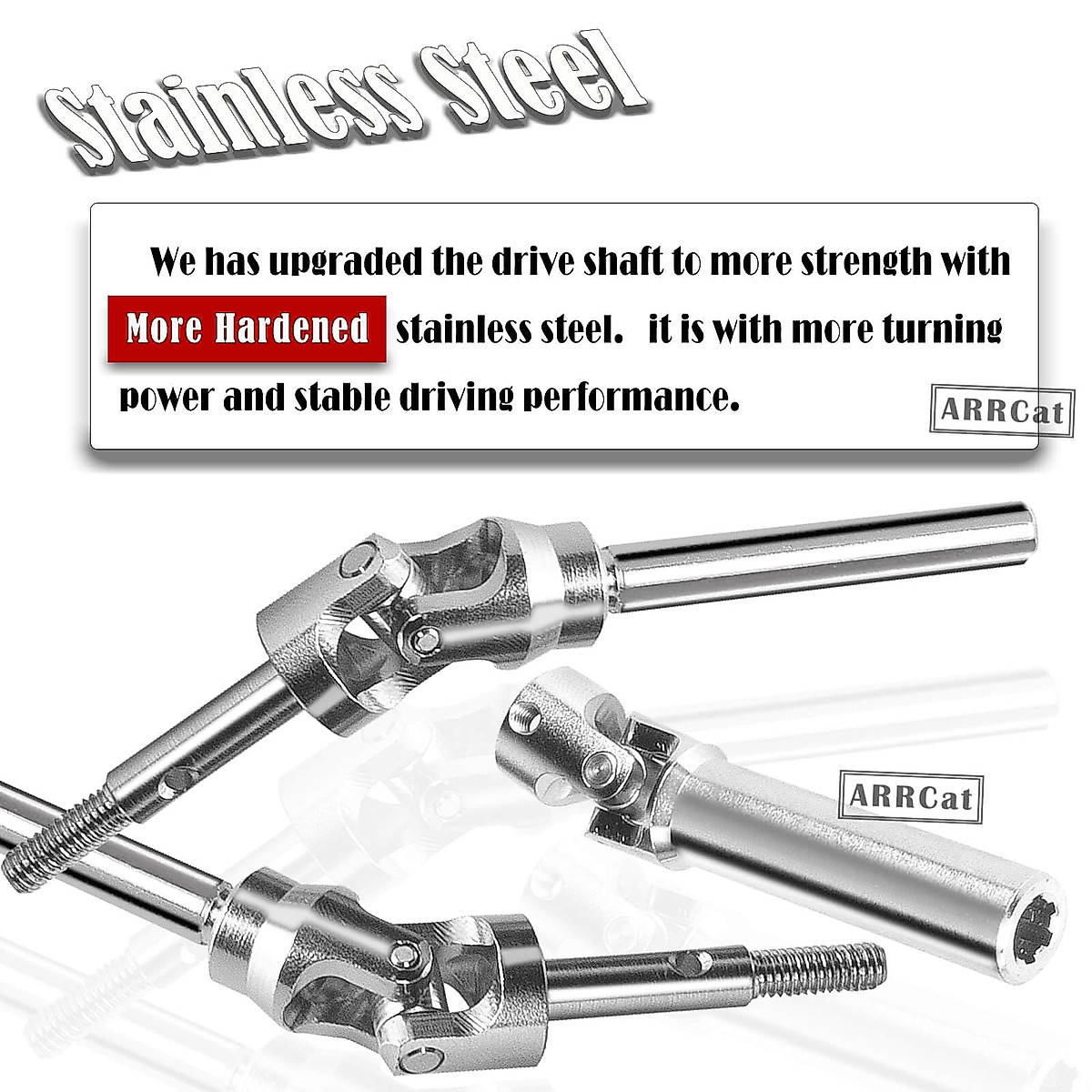Rc Stainless Steel Front Rear Drive Shaft CVD for 1/10 Rustler VXL 4X4/Stampede VXL 4X4/Hoss VXL 4X4/Slash Platinum/Ultimate/VXL 4x4 4WD RC Car,ARRCat RC Upgrades Part