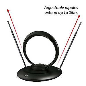 GE Cirular Loop Indoor HD Digital TV Antenna, Long Range Smart TV Antenna, Tiltable loop with 15in Dipoles, Supports 4K 1080P HD Smart TV VHF UHF, Passive Modern Rabbit Ear, 4ft Coax HDT Cable, 33694