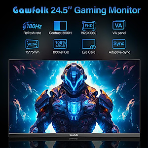 Gawfolk 24 Inch Computer Monitor Full HD 1080P 75HZ, 2800R Curved Monitor with HDMI VGA, Tilt Adjustment, Ultra-Thin Zero Frame Desktop PC Monitor Black