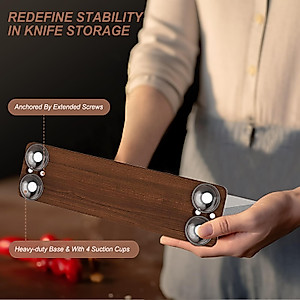 Magnetic Knife Holder Knife Block: Stainless Steel Knife Block Without Knives, Double Sided Magnetic Knife Holder Rack for Kitchen Counter, Knife Magnet Storage Stand With Wood Base-Silver
