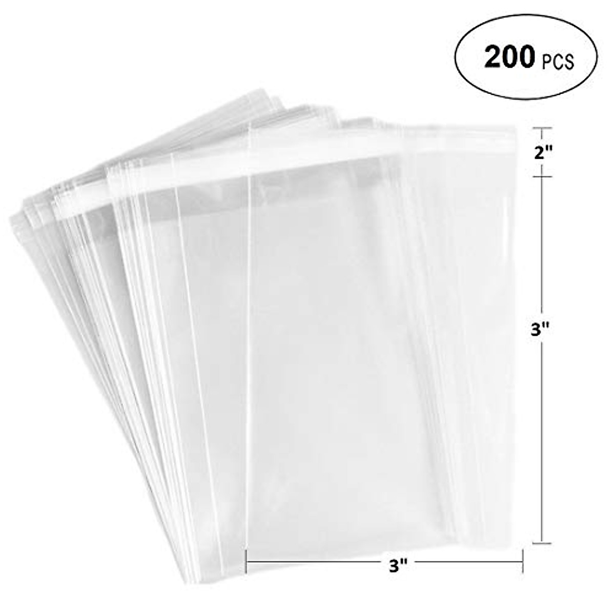 200 Pack 3" x 3" clear resealable cellophane bags - 1.4 MIL thick glossy self seal cello bag for gifts, food, soap, candles and bakery goods