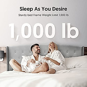 BONSOIR Queen Size Bed Frame Upholstered Traditional Low Profile Platform with Tufted Wing Back Headboard/No Box Spring Needed/No Bed Skirt Needed/Linen Fabric Upholstery/Light Grey (Queen Size)