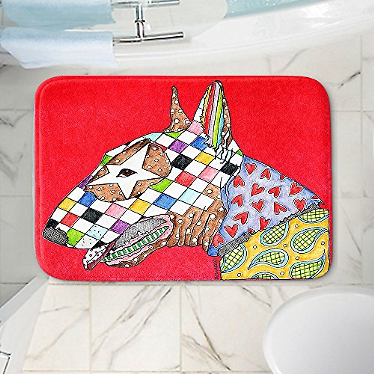 Dia Noche Designs, Bath and Kitchen Floor Mats, Small 24 x 17 in, MFBM-MarleyUngaroBullTerRed1