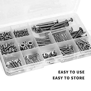 Cheerock Guitar Screws Kit for Electric Guitar Bridge, Pickup, Pickguard, Tuner, Switch, Neck Plate, 254 Pieces Guitar DIY Kit with A Elbow Tweezers (9 Types, Sliver)