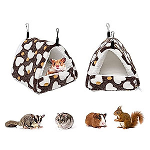 Petmolico Hamster Hammocks Tent Bed, Warm Plush Guinea Pig Bedding Hut Shed Hideout Sleeping Cage Nest Accessories for Guinea Pig Ferret Hedgehog Squirrel Chinchilla, Large, Coffee