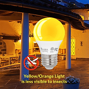 Simba Lighting LED Bug Non-Attracting Yellow Bulb 5W 40W Equivalent (4 Pack), Great for Outdoor Porch Light, Patio, Security, Night Light, Amber Warm Light, Compact A15 Shape E26 Medium Base
