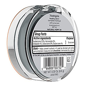 Neutrogena Healthy Skin Compact Lightweight Cream Foundation Makeup with Vitamin E Antioxidants, Non-Greasy Foundation with Broad Spectrum SPF 55, Natural Ivory 20, 0.35 oz