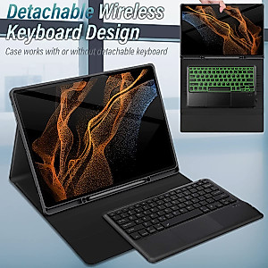 REAL-EAGLE Touchpad Keyboard Case for Samsung Galaxy Tab S8 Ultra 2022 14.6 Inch (SM-X900/X906), 7 Colors Backlight Wireless Keyboard PU Folio Stand Cover Case for Galaxy Tab S8 Ultra (Black)
