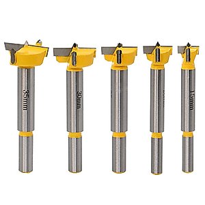 Yakamoz 5Pcs 15-35mm Carbide Forstner Drill Bit Set Hinge Hole Saw Cutter Wood Slabs Flat Wing Boring Drill Bits Auger Opener Woodworking Tool