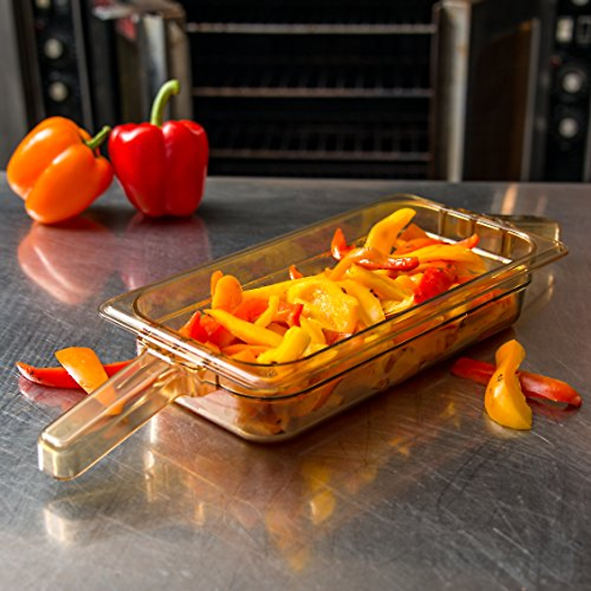 Carlisle FoodService Products 30860HH13 StorPlus High Heat Food Pan With 2 Handles, 2.5" Deep, Third Size, Amber, 1/3 Size (Pack of 6)