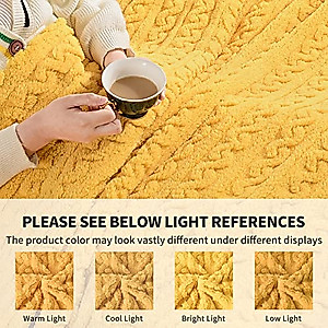 FY FIBER HOUSE Sherpa Blanket - 3D Pattern Design Yellow Throw Blanket for Sofa Couch, Bed, Warm Super Soft Cozy Microfiber Fleece Blanket for Living Room, Throw 50”x60”