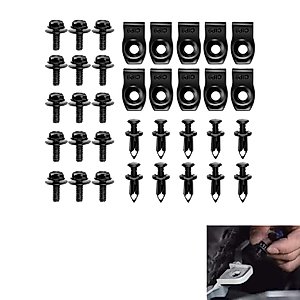 yvshy 35 PCS Car Engine Under Cover Splash Shield Guard Bolts, Bumper Fender Liner Push-Pull Fastening Rivet Clips, Metal U-Clip Retainers Kit, Universal Fastening Accessories for Most Cars (Black)