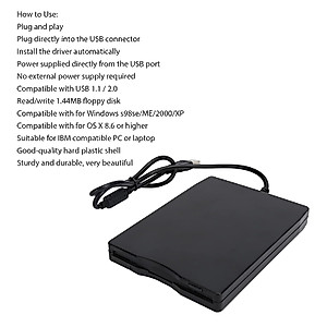Hilitand USB 3.5 inch External Floppy Disk Drive,Portable Full Speed/12 Mbps,720KB/1.44MB FDD Universal Disk Drive for PC Laptops Desktop,for for OS X