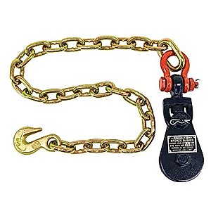 Mytee Products 2 Ton Snatch Block with Chain Flatbed Tow Truck Rollback Wrecker Car Carrier Cable