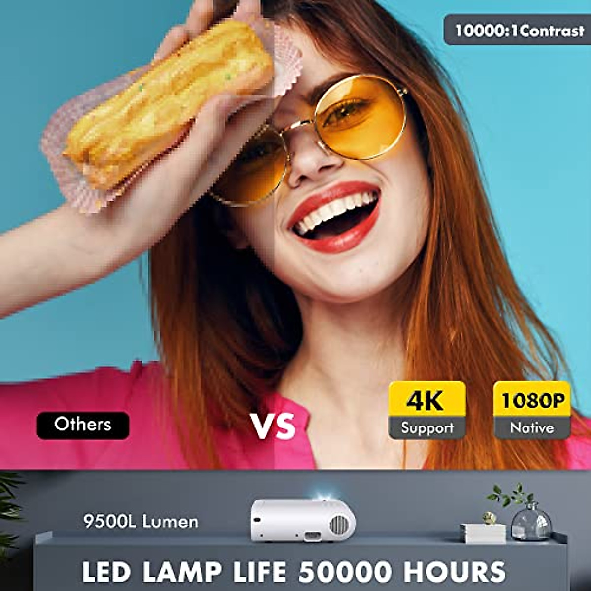 Mini Projector, CINOP Video Projector Native 1080P Projector 4K HD Movie Portable Projector 9500L Home TV Projector LED Outdoor Projector Compatible with iPhone TV Stick Laptop HDMI USB VGA AV