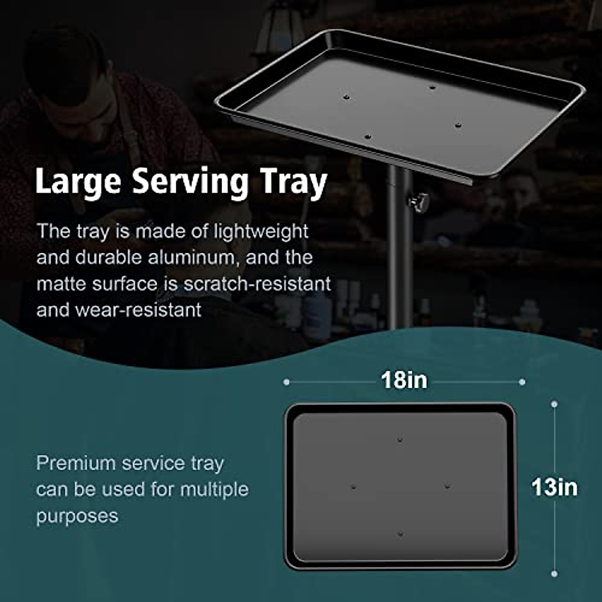 Salon Tray Cart, Premium Aluminum Rolling Trolley Cart with Wheels & Adjustable Height, W/Accessory Caddy Aluminum Mobile Utility Trolley Tool Holder