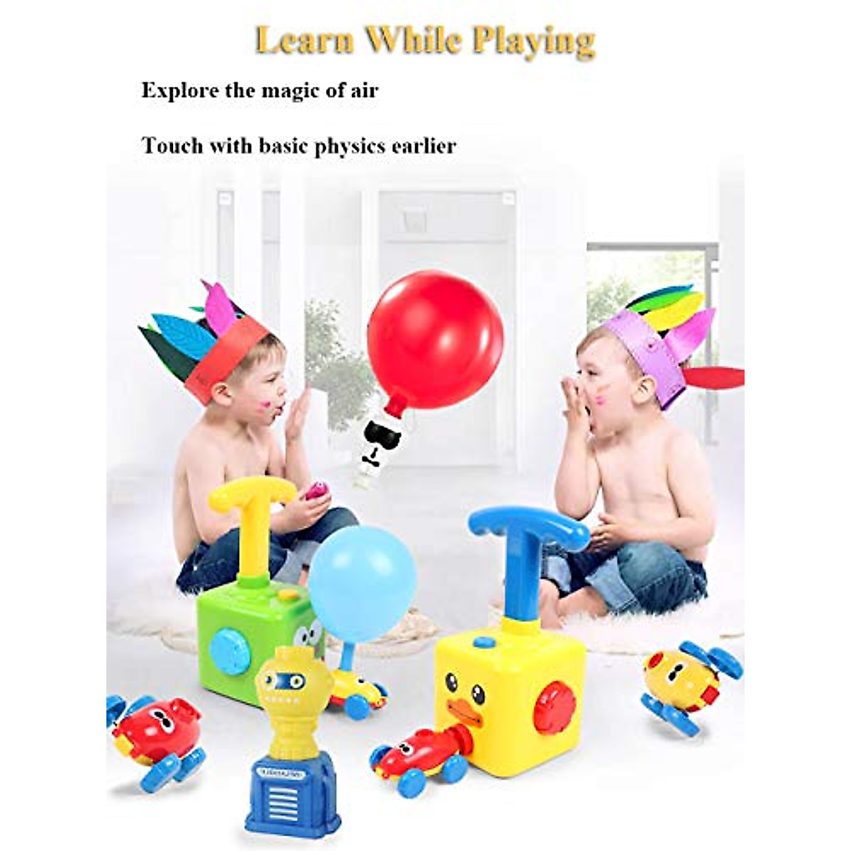 NEXTAKE Balloon Powered Car and Launcher Set, Balloon Launcher Toy Set Balloon Power Racer Air Inertial Car Toy Balloon Launcher Launch Pad with 12 Balloons (Duck with Launch Tower 2)