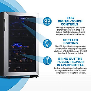 NewAir Wine Cooler and Refrigerator | 28 Bottle Capacity | Freestanding/Built-in Countertop Wine Cellar in Stainless Steel with UV Protected Glass Door NWC028SS01