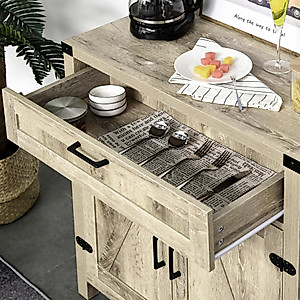 HOMCOM Sideboard Buffet Cabinet with Storage Drawer, Modern Farmhouse Kitchen Cabinet with 2 Barn Doors, Coffee Bar Cabinet, Oak