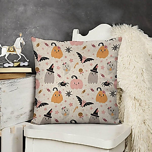 Cute Halloween Ghost Cat Throw Pillow Covers 18×18 Pillowcases Set of 2 Autumn Pumpkin Linen Decorative Square Pillow Case Cushion Covers Standard Size for Sofa Couch Outdoor Bed Pillow Protectors