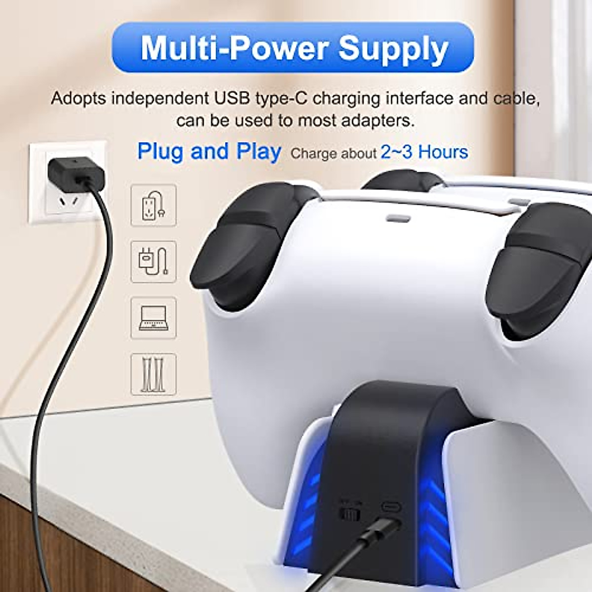 PS5 Controller Charging Station, PS5 Controller Charger for DualSense, PS5 Charging Dock Stand Holder with Fast Charging Cord, Remote Charger Docking Station for Playstation 5 Controllers