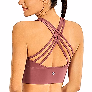 CRZ YOGA Strappy Longline Sports Bras for Women - Wirefree Padded Criss Cross Yoga Bras Cropped Tank Tops Misty Merlot Medium