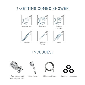 Moen 26008SRN Attract Magnetix Six-Function Handheld Showerhead with Magnetic Docking System, Spot Resist Brushed Nickel