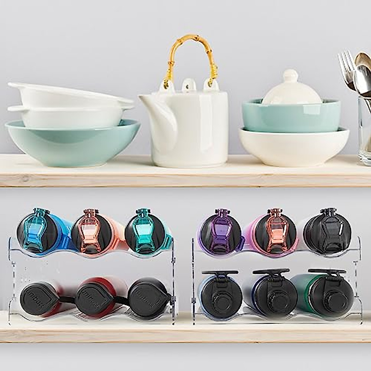 TYigao Water Bottle Organizer,4 Pack Stackable Cup Organizer for Cabinet,Countertop, Pantry and Fridge, Free-Standing Tumbler Kitchen Storage Holder for Wine and Drink Bottles,Clear Plastic