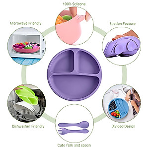 Dandat 24 Pcs Silicone Baby Feeding Set, 6 Baby Toddler Suction Bowls 6 Divided Suction Plates with 6 Forks 6 Spoons, Baby Utensils Set for Weaning Infant Feeding and Eating, 6 Styles (Bright Color)