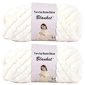 Chenille Chunky Yarn Arm Knitting Thick Bulky DIY for Knit Blanket Cushion Bed Sofa Home Decor (Ivory, 2-Pack, 0.5kg/1.1 lb, 48 Yards)
