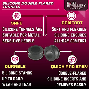 bodyjewellery 1 1/16G 1 1/16 gauge 26mm Black Implant grade sili Double Flare Tunnel Plug SI01 AHAD Ear Stretching Stretcher Piercing 2Pcs