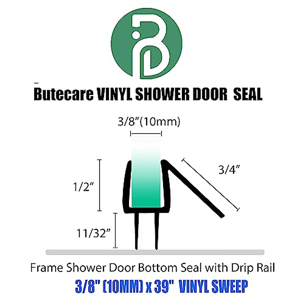 Butecare Frameless Shower Door Bottom Seal – Stop Shower Leaks and Create a Water Barrier … (2Pack - 3/8" Bottom)