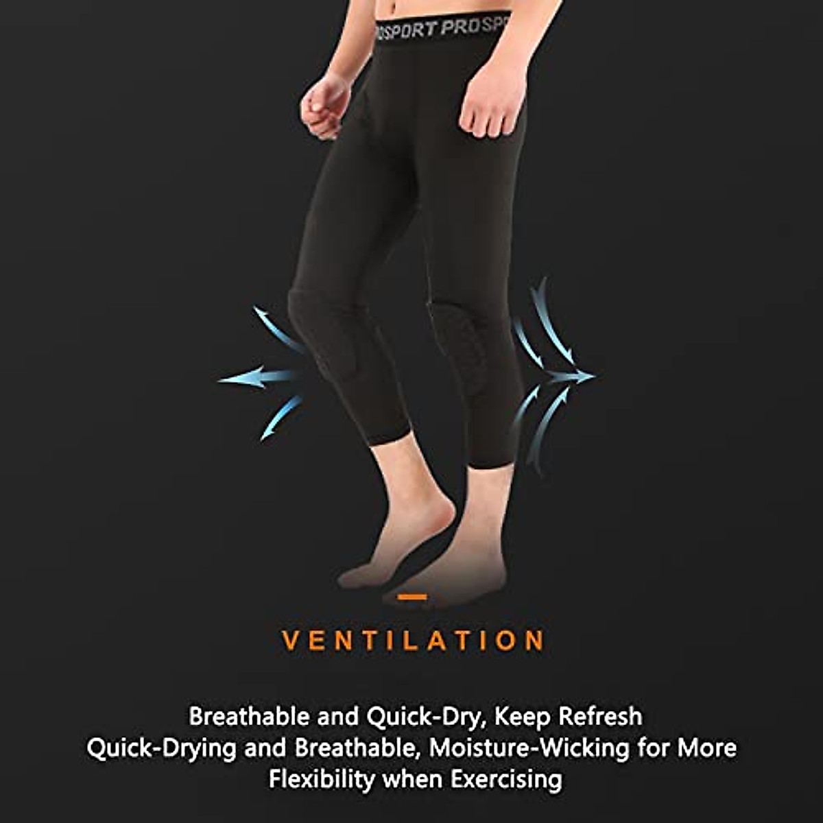 SS COLOR FISH Men’s Basketball Leggings with Knee Pads 3/4 Compression Tights Pants Sports Athletic Baselayer Black