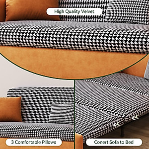 siu want 3 in 1 Sleeper Sofa Couch Bed, Convertible Pull Out Couch with Storage, Orange Folding Loveseat with 3 Pillows, Side Pockets, Velvet Sofa Bed for Living Room - 55.3In