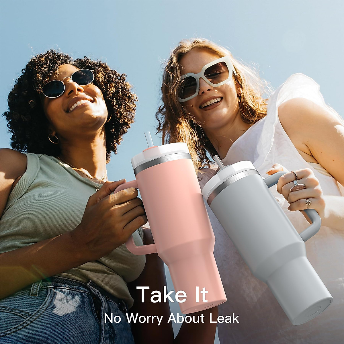 Bailkind 40oz 1180ml Tumbler With Straw and Lid X2, Spill-Proof Double Wall Stainless Steel Vacuum Insulated Cup Travel Flask Mug With Handle for Water, Iced/Hot Tea or Coffee