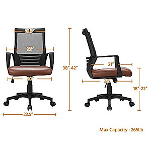 Yaheetech Mid Back Mesh Chair w/Leather Seat Executive Office Chair Computer Task Chair with Armrests Ergonomic Desk Chair with Lumbar Support, Brown