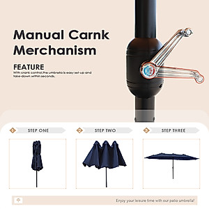 OUTDOOR DIAMOND 15ft Double Sided Patio Umbrellas, Outdoor Umbrella, Market Umbrella, Pool Umbrella, Large Deck Umbrella With Crank,Blue