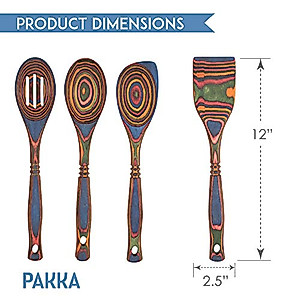 Exotic Pakkawood 7-Piece Kitchen Utensil Set with Spoon, Slotted Spoon, Spatula, Corner Spoon, Small Spoon, Small Spatula/Turner, Spreader - Earth Friendly Material - by Crate Collective (Rainbow)