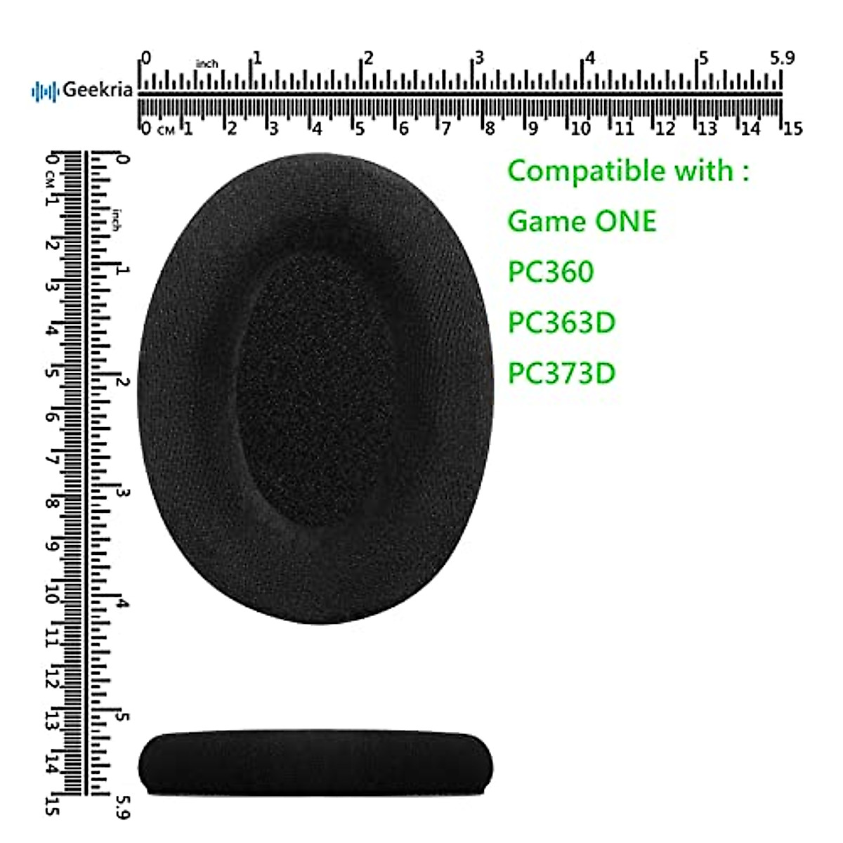 Geekria Comfort Velour Replacement Ear Pads for Sennheiser Game ONE, PC360, PC363D, PC373D Headphones Ear Cushions, Headset Earpads, Ear Cups Repair Parts (Black)